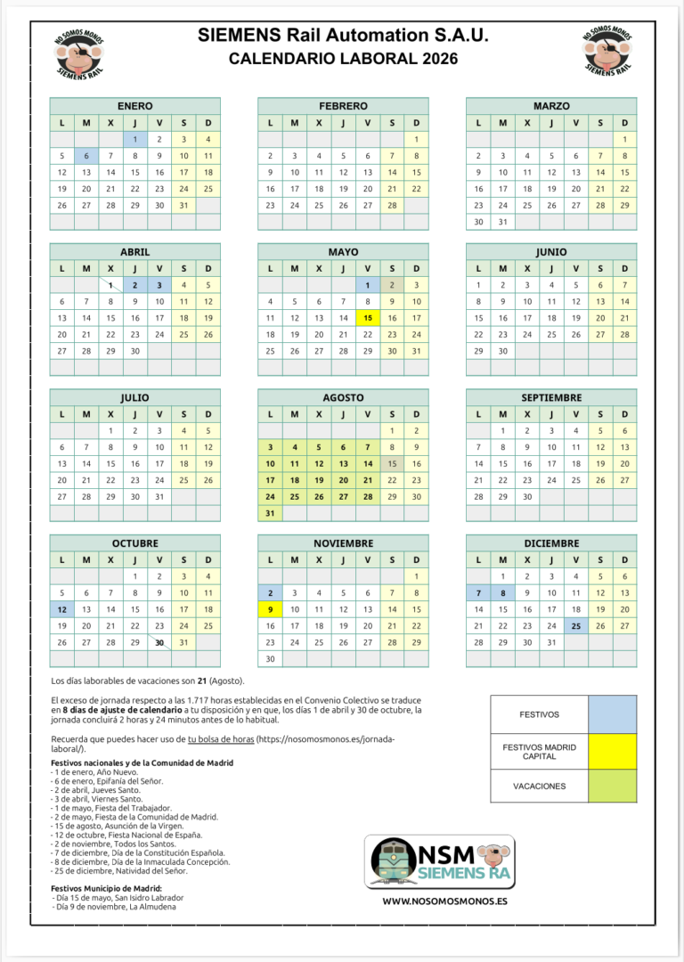 Calendario laboral 2026 - 🙊 NSM Siemens RA